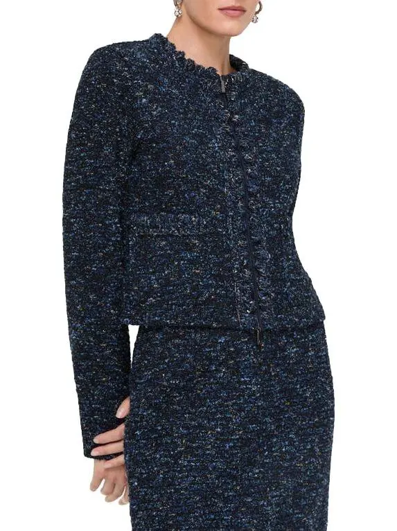 Lafayette 148 New York Cosmos Crochet Trim Bouclé Tweed Jacket - Ink Multi