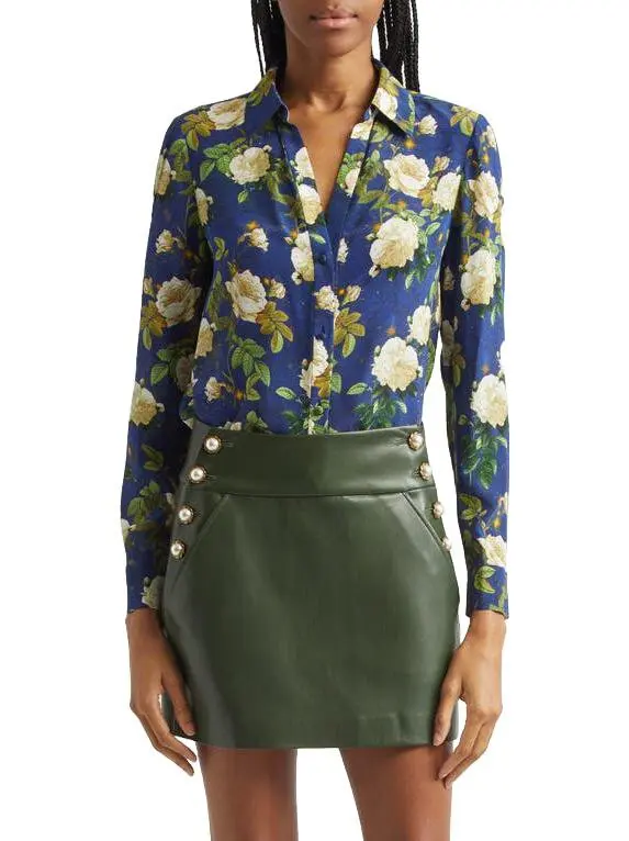 Alice + Olivia Eloise Floral Silk Button-up Shirt - Twilight Eden