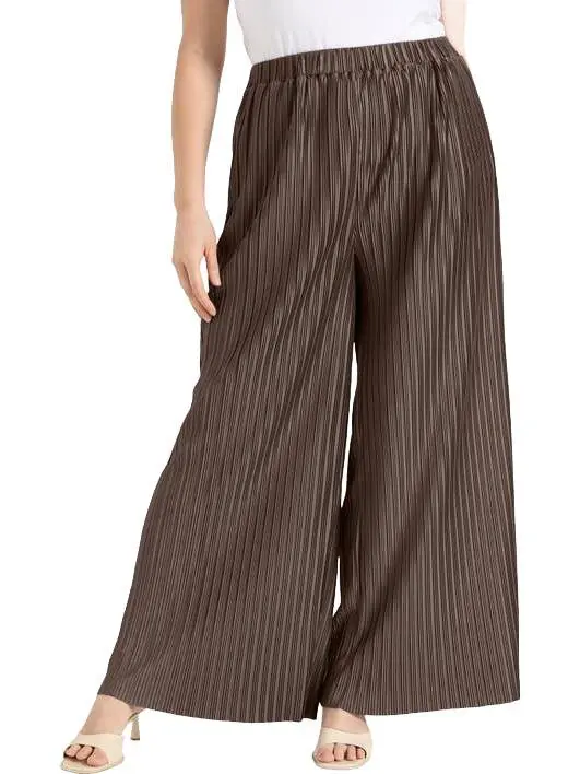 JUNE + VIE Plisse High-rise Straight Leg Pants - Potting Soil