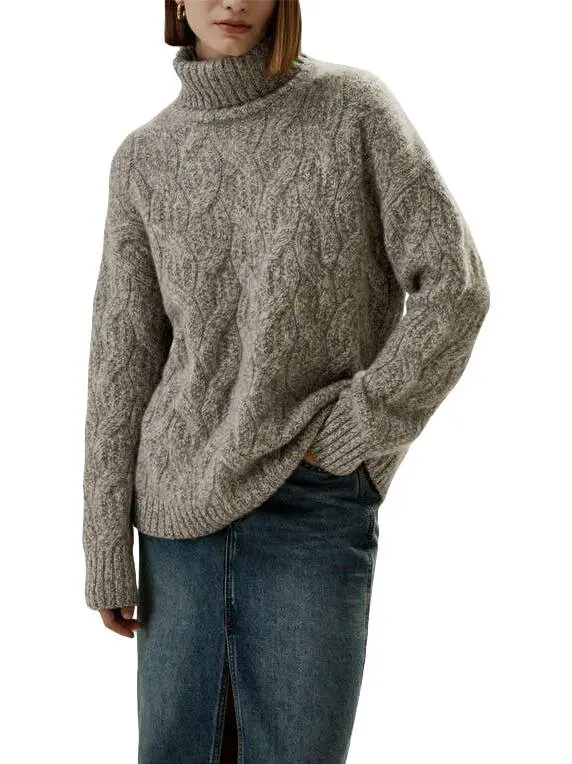 Lilysilk Cable-knit Cashmere Turtleneck Sweater - Camel Gray
