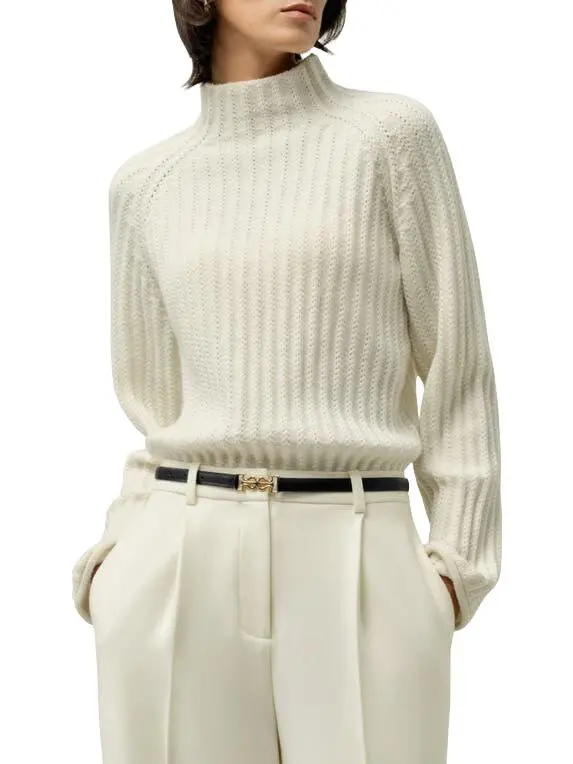 Lilysilk Pointelle Mock Neck Sweater - White