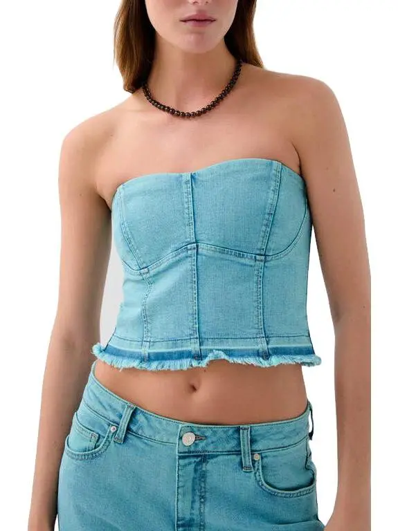 SCALPERS Ques Corse Denim Corset Top - Turquoise