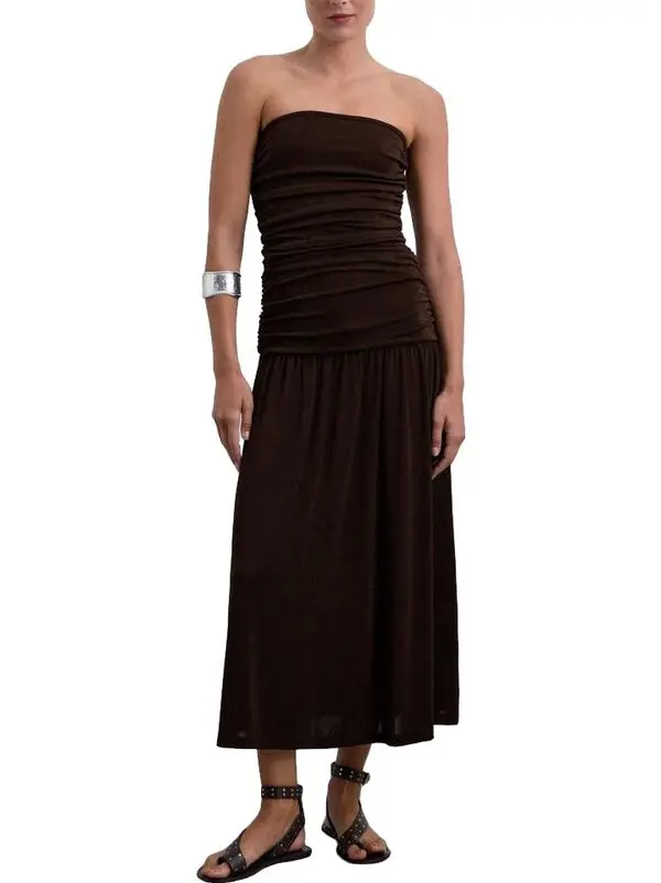 SCALPERS Strapless Midi Dress - Brown