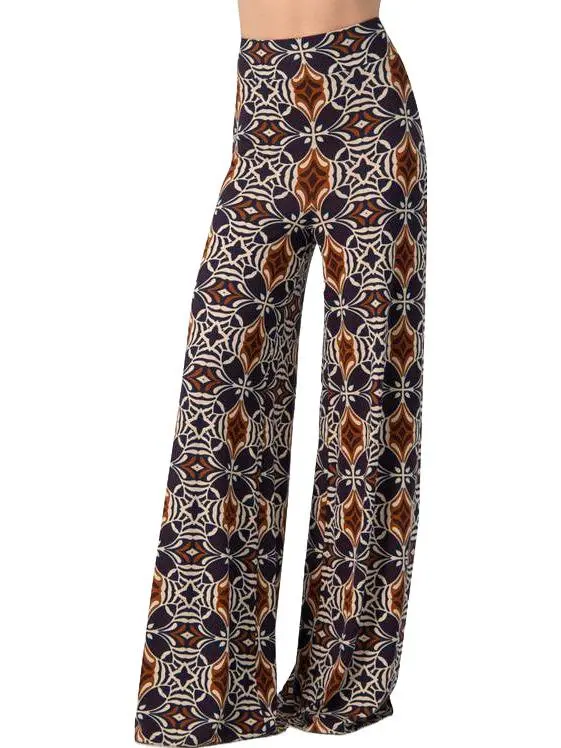 IVONNE Wide-leg Patterned Palazzo Trousers - Multi-brown