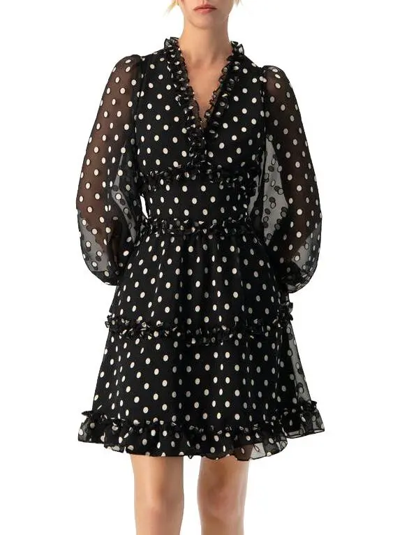 IVONNE Polka Dot Ruffled Short Dress - Black
