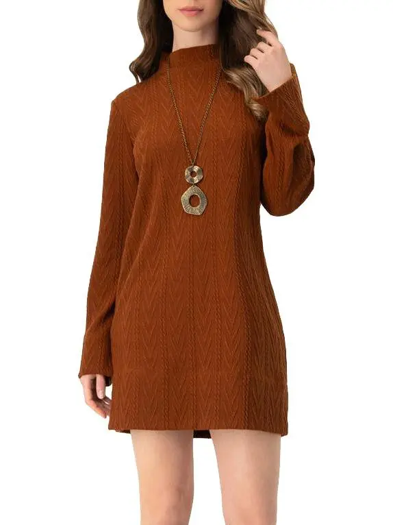 IVONNE Knitted Short Dress With Necklace - Brown