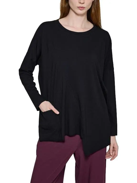 LUUKAA Asymmetrical Hem Cotton Jersey Blouse - Black