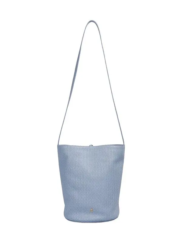 SCALPERS Maxi Cube Woven Leather Bucket Bag - Blue