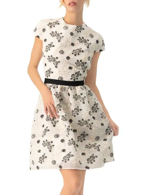IVONNE Floral Embroidered A-line Mini Dress - Natural
