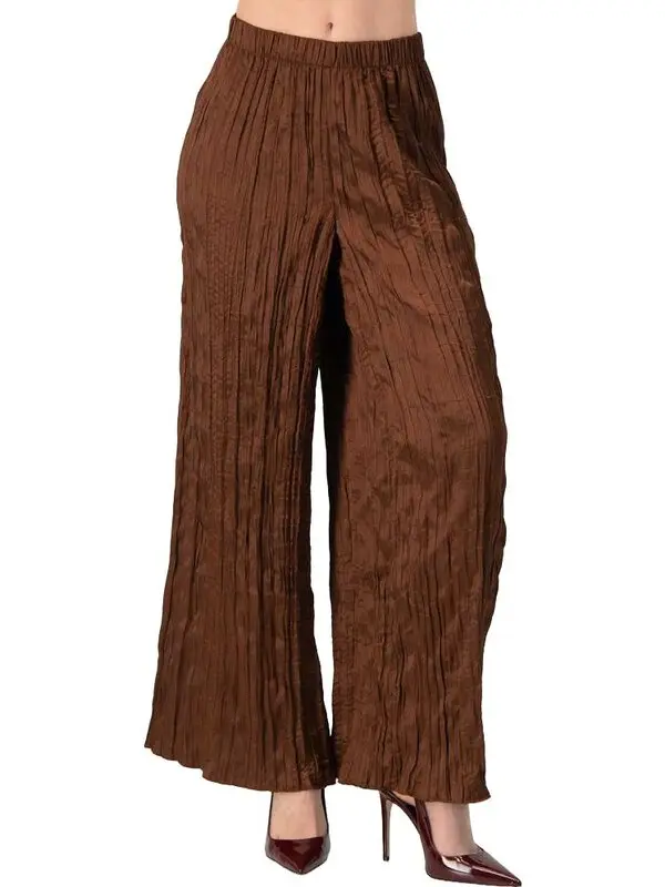 IVONNE Wide-leg Pleated Trousers - Brown