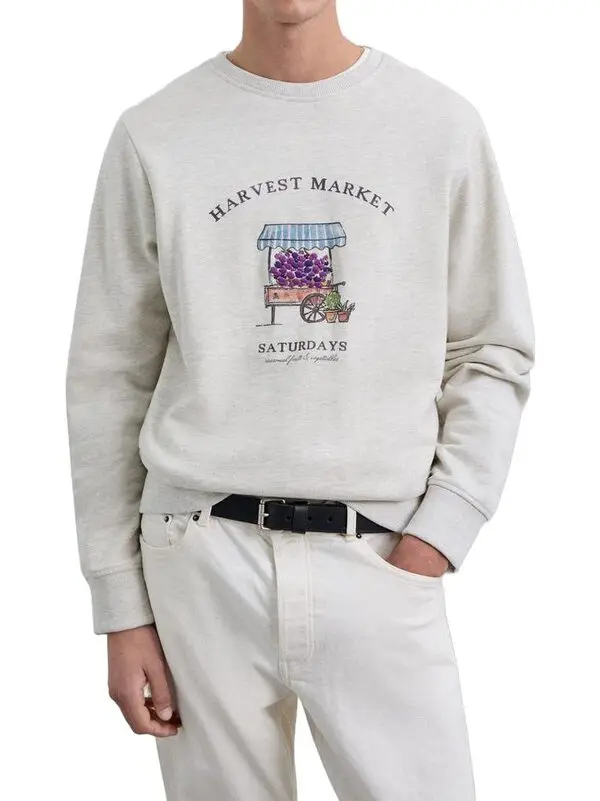 SCALPERS Market Embroidered Cotton Sweatshirt - Beigemelange