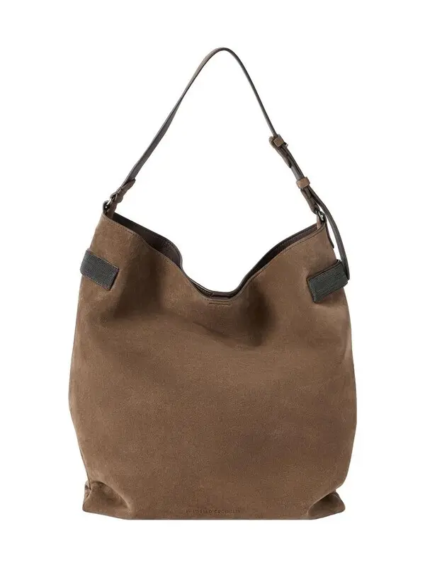 Brunello Cucinelli Suede Hobo Bag - Bark