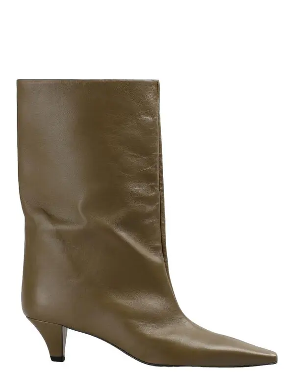 SCALPERS Leather Boots With Gathered Shaft - Taupe