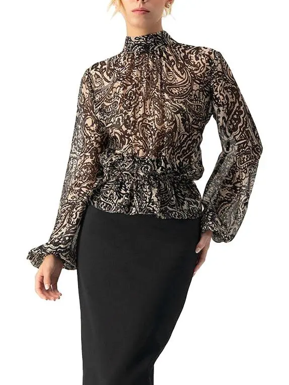 IVONNE High Neck Paisley Print Blouse - Black