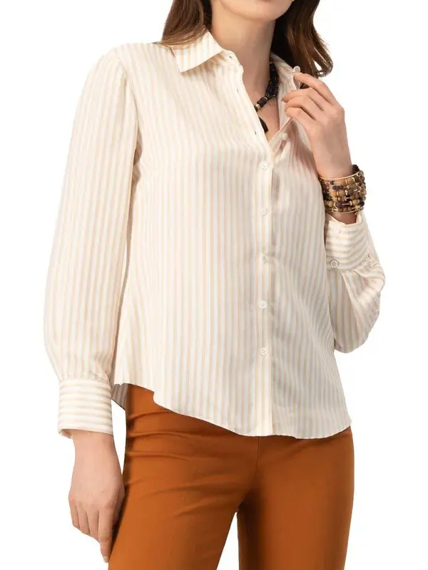 IVONNE Striped Button-down Shirt - Beige