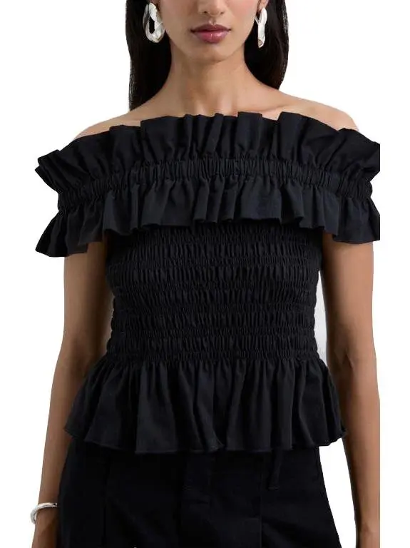 SCALPERS Off-shoulder Poplin Top - Black