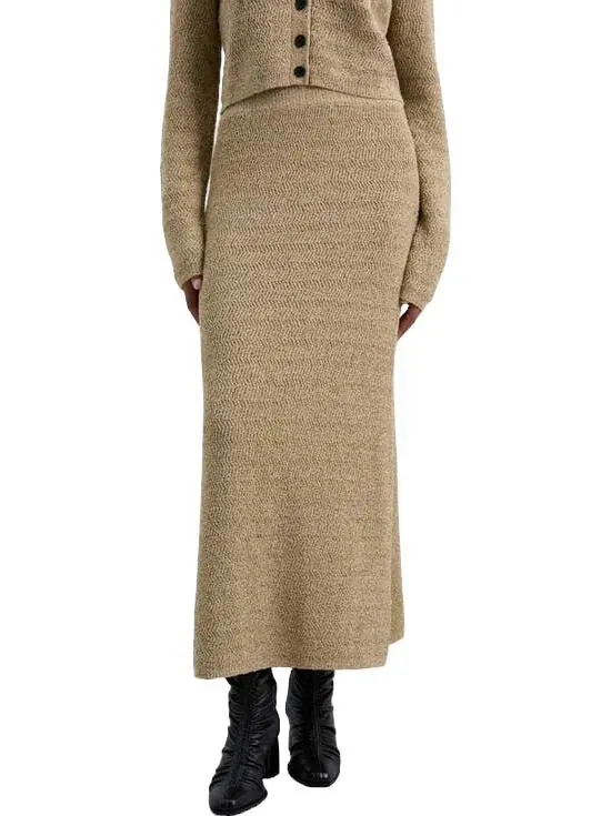 SCALPERS Rustic Knit Flared Long Skirt - Taupe