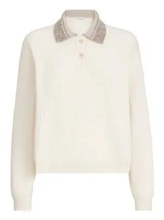 Brunello Cucinelli Polo With Embellished Collar - Beige
