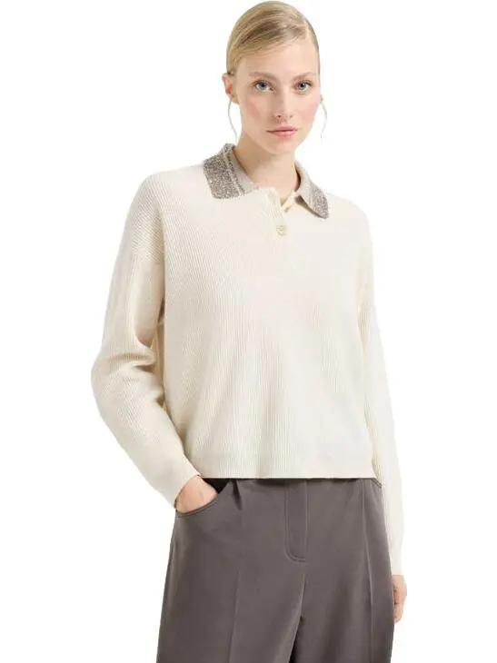 Brunello Cucinelli Polo With Embellished Collar - Beige