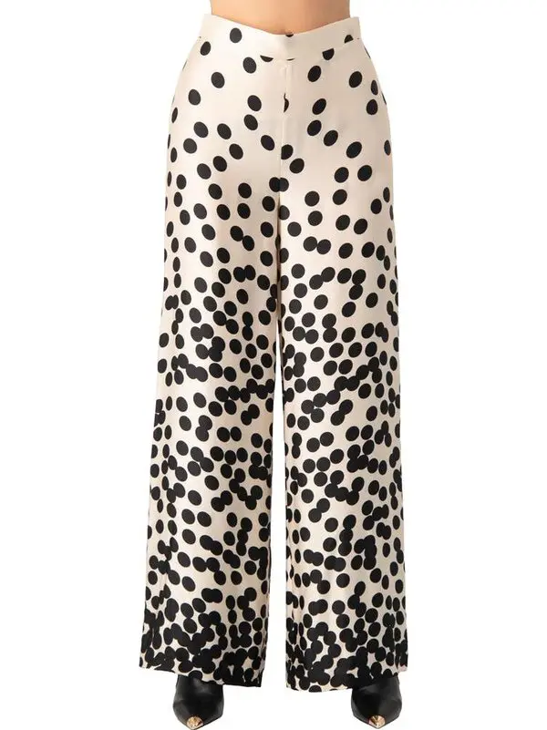 IVONNE Polka Dot Palazzo Trousers - Natural