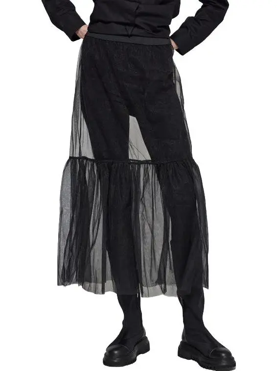 LUUKAA Flanna Ruffled Mesh Skirt - Black