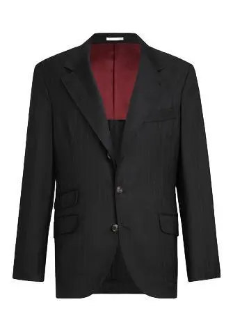 Brunello Cucinelli Chalk Stripe Unconstructed Cavallo Blazer - Black