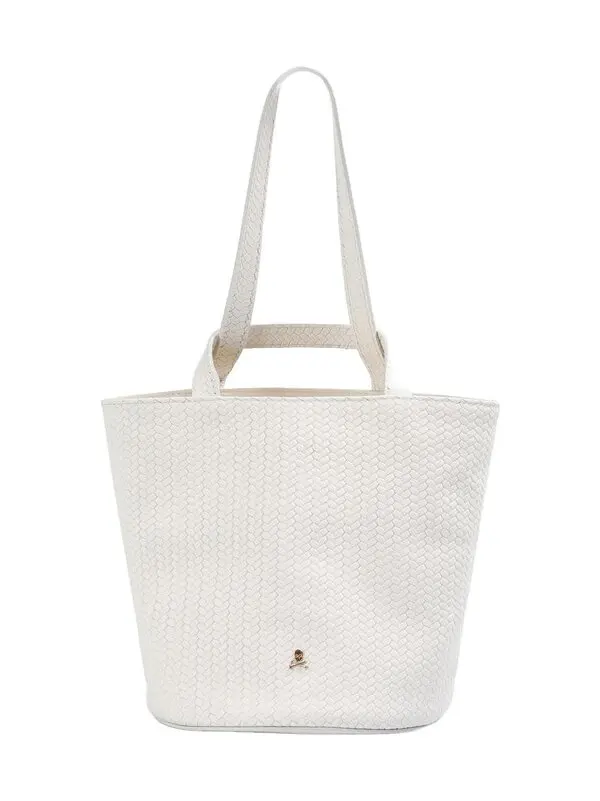 SCALPERS Mini Cube Woven Leather Bucket Bag - Offwhite