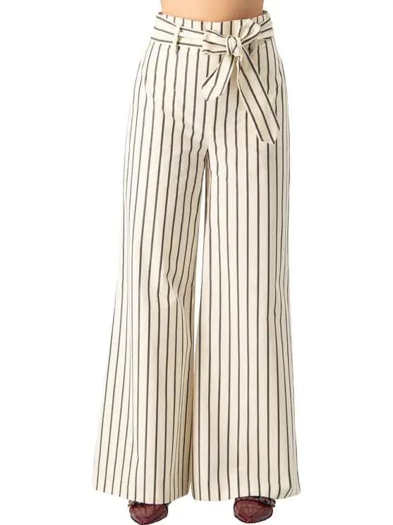 IVONNE Striped Taffeta Wide-leg Trousers - Natural