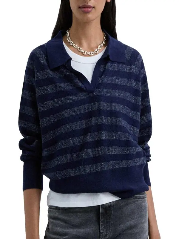 SCALPERS Striped Polo Jumper - Navystripes