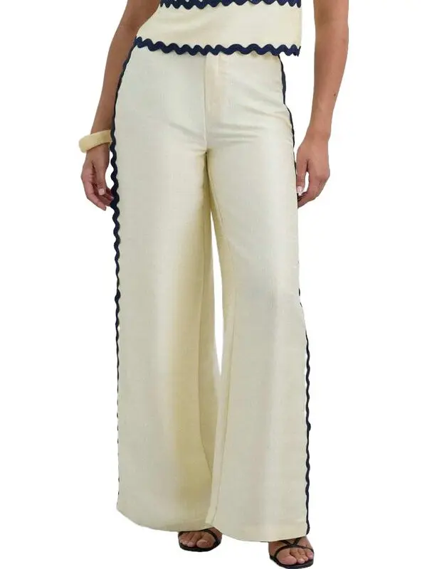 SCALPERS High Waist Scalloped Trousers - Navyecru