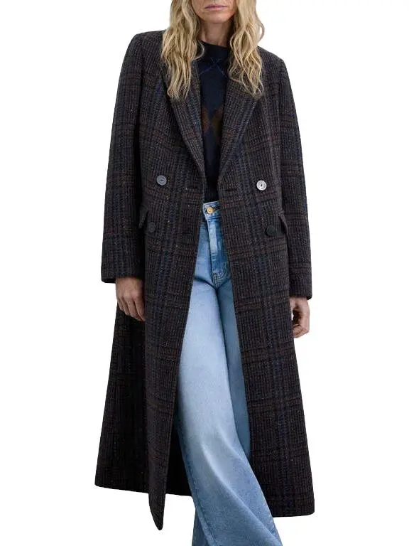 SCALPERS Checkered Print Long Coat - Navycheck