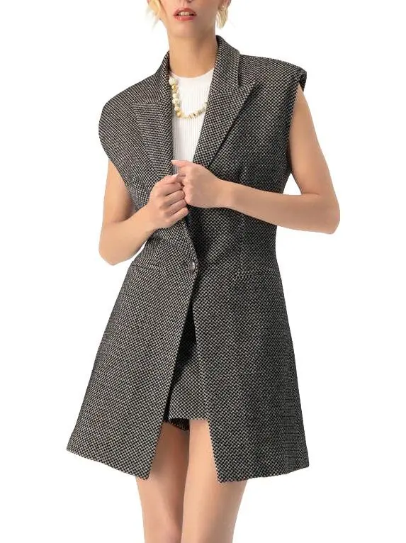 IVONNE Checkered Tweed Long Vest - Black