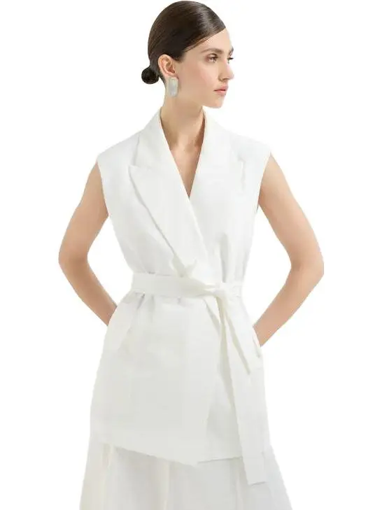 Brunello Cucinelli Poplin Belted Vest - White