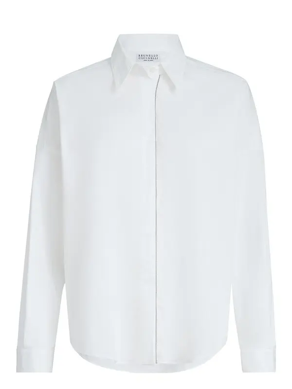 Brunello Cucinelli Stretch Poplin Shirt With Monili - White