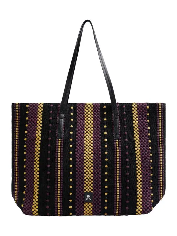 SCALPERS Fabric Stripes Shopper Bag - Mustardburgundy