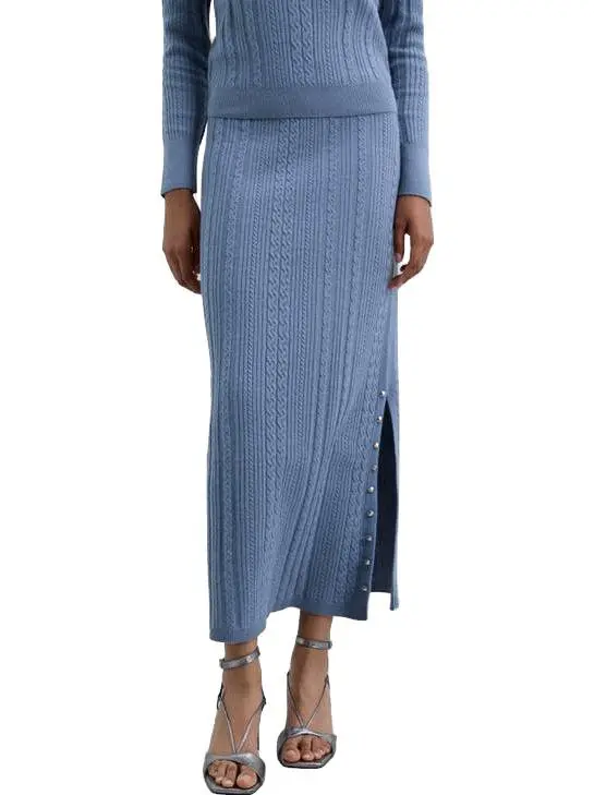 SCALPERS Knitted Skirt With Pearl Detail - Lightblue