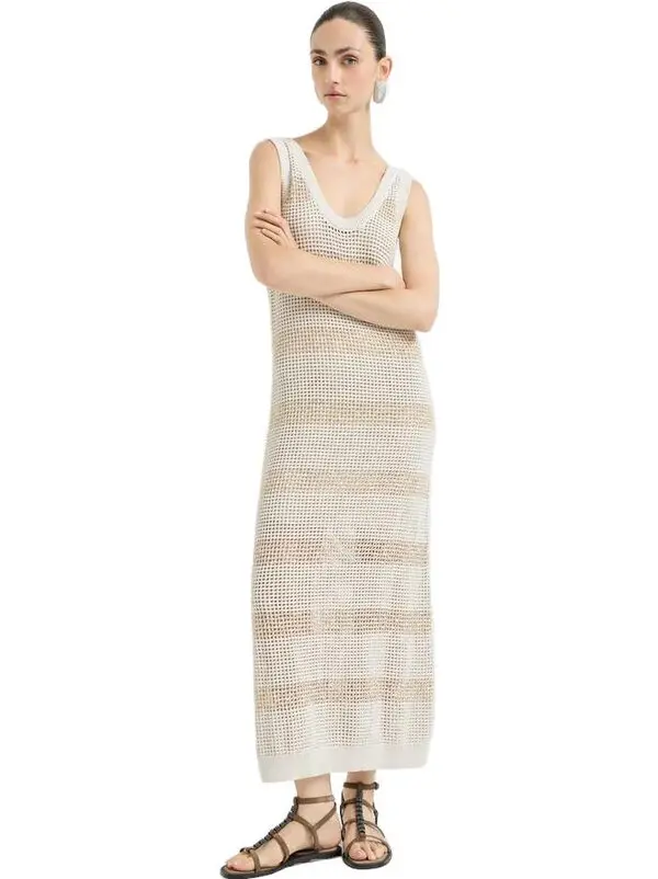 Brunello Cucinelli Striped Cotton Dress - Oat