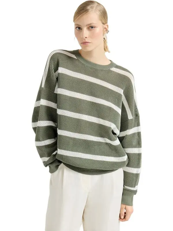 Brunello Cucinelli Striped Net Knit Sweater - Green