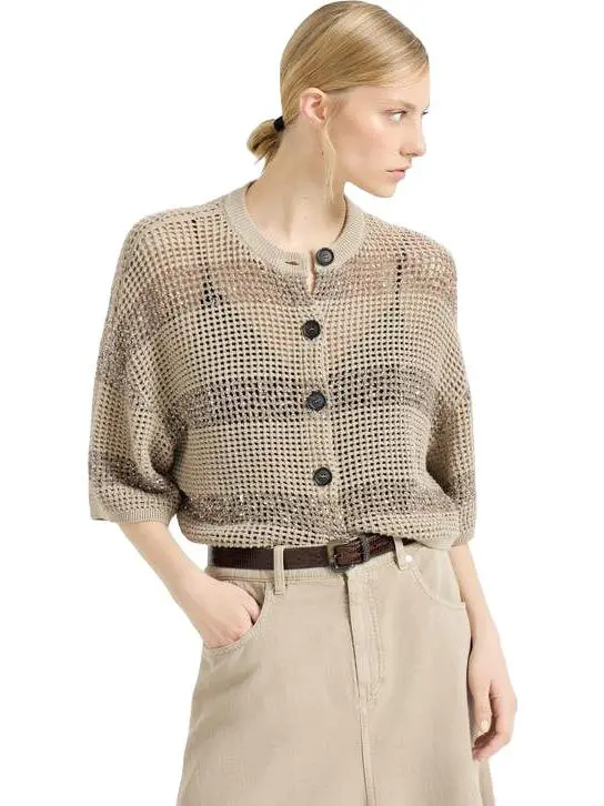 Brunello Cucinelli Cropped Cotton Cardigan - Sand