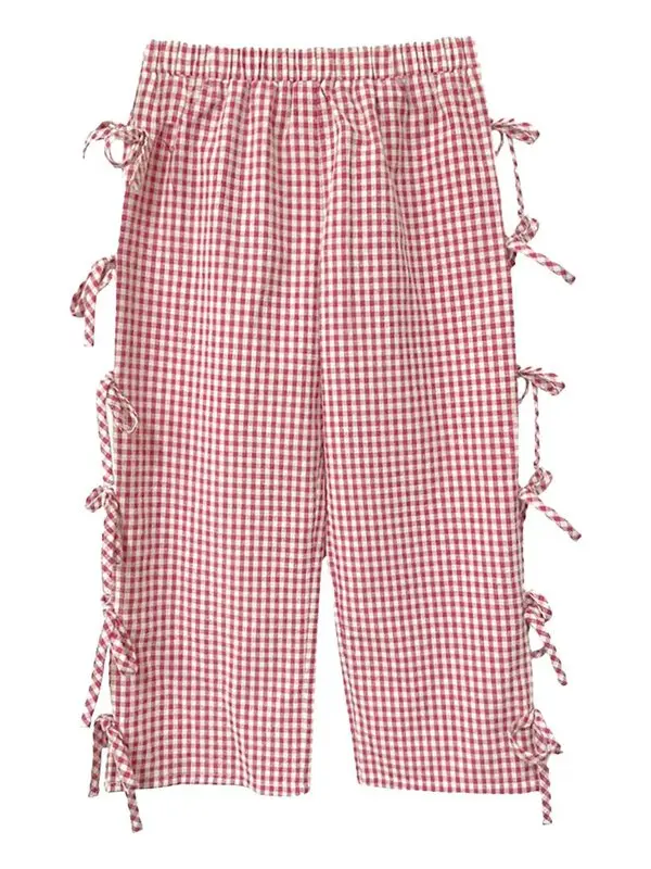 MABEL + HONEY Gingham Full-length Pants With Bow Detail - Pink