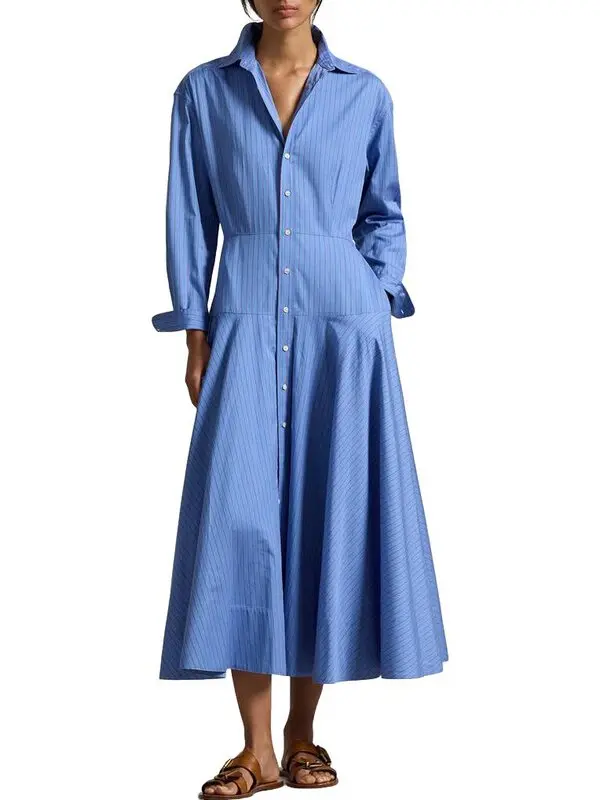 Ralph Lauren Stripe Cotton Poplin Shirt Dress - 1970 Blue-red
