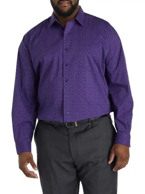 SYNRGY BY DXL Big & Tall Exploded Leaves Performance Dress Shirt - Purple