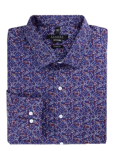 SYNRGY BY DXL Big & Tall Abstract Print Performance Dress Shirt - Navy