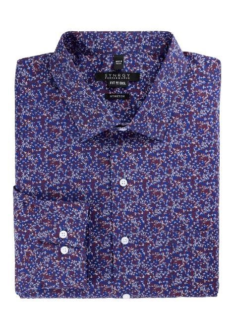 SYNRGY BY DXL Big & Tall Abstract Print Performance Dress Shirt - Navy