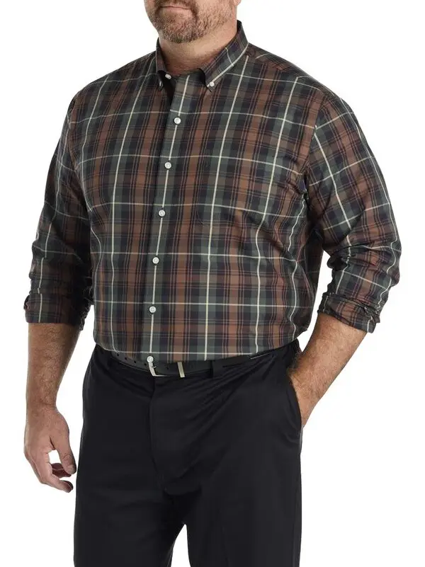 OAK HILL BY DXL Big & Tall Large Plaid Performance Sport Shirt - Green Multi