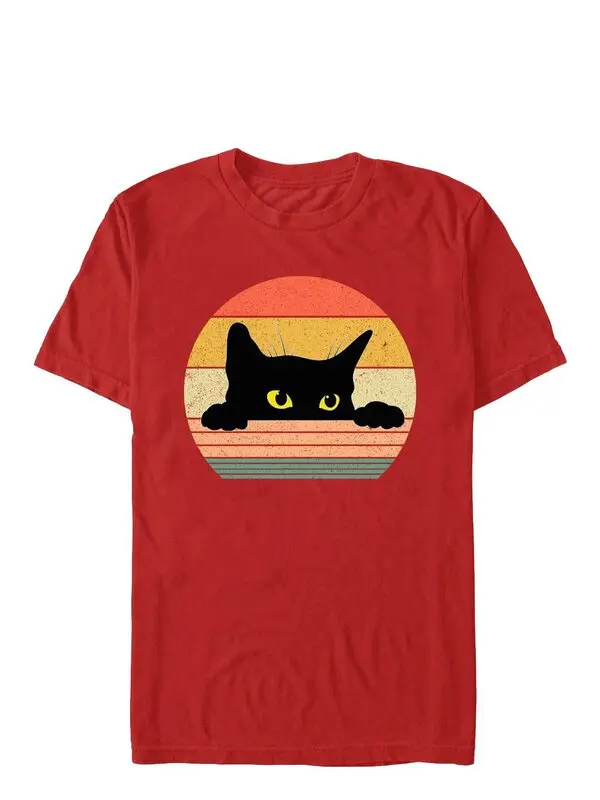 LOST GODS Retro Stripes Cat Short Sleeve Graphic T-shirt - Red