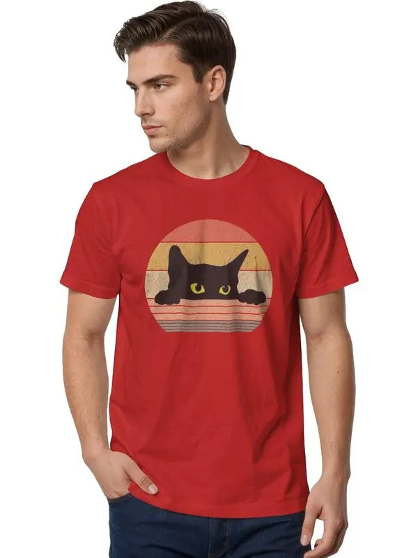 LOST GODS Retro Stripes Cat Short Sleeve Graphic T-shirt - Red