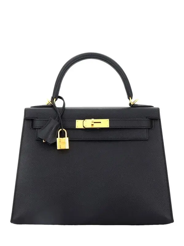 HERMES Kelly Handbag Black Epsom With Gold Hardware 28 - Noir