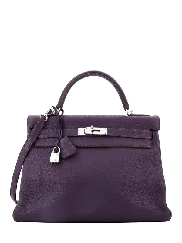 HERMES Kelly Handbag Purple Clemence With Palladium Hardware 32 - Cassis