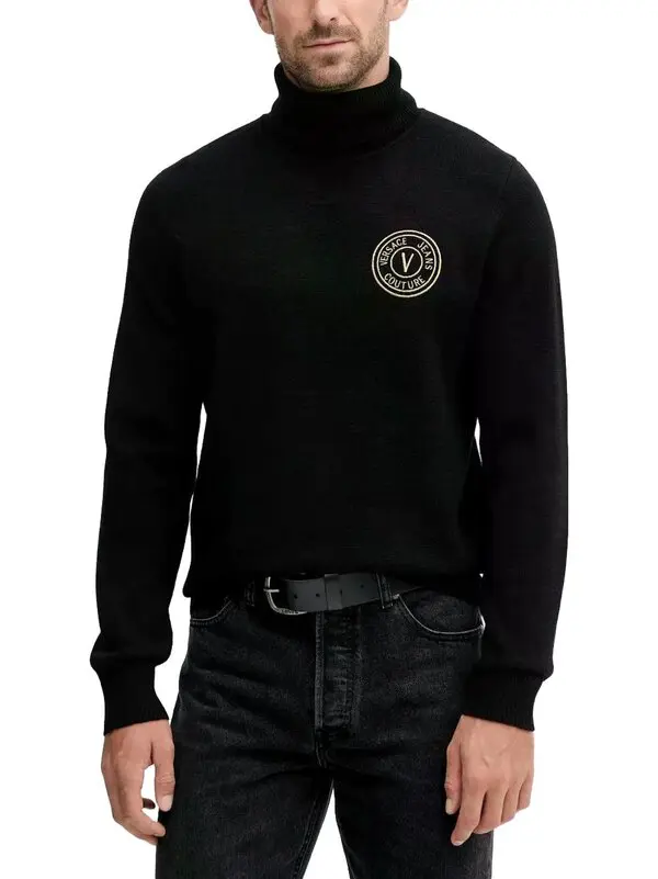 Versace Logo-embroidered Roll-neck Sweater - Black